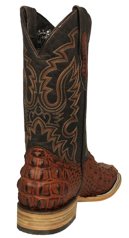 Mens Western Cowboy Boots Cognac Alligator Pattern Leather Square ...