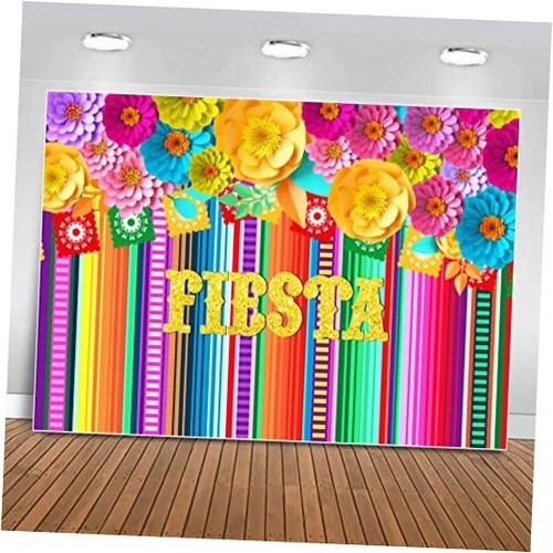 Mexican Fiesta Party Backdrop Color 7X5ft Flowers Stripes & Gold Fiesta ...