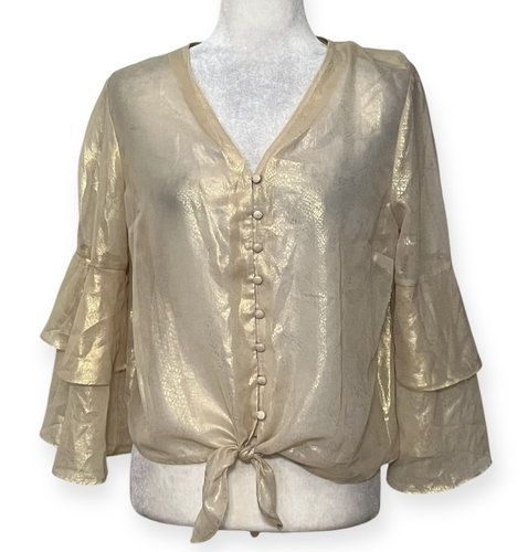 INC International Concepts Women's Metallic Sheer Blouse Gold Ruffle ...