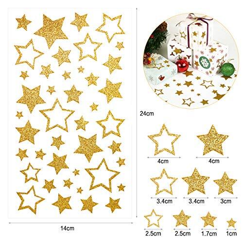 5 Sheets Glitter Star Stickers, Self-Adhesive Assorted Star Labels for ...
