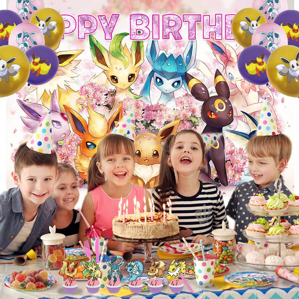 Eevee Happy Birthday Party Supplies Plates Balloon Cake Toppers Banner ...