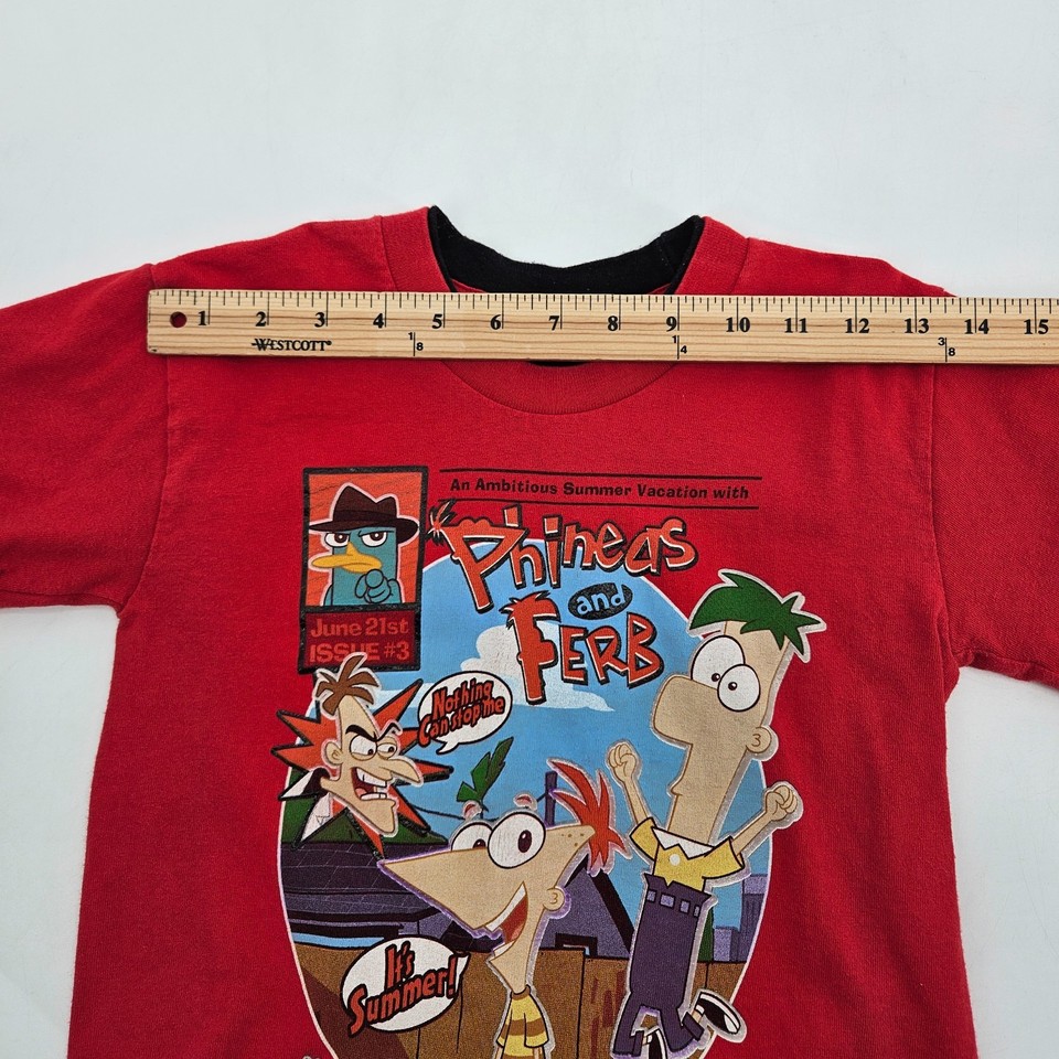 Disney Phineas and Ferb Long Sleeve Shirt Boys Size 5/6 Red Black ...