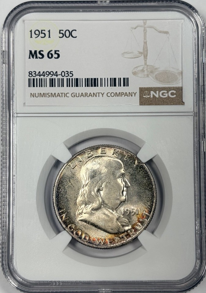 1951 US Franklin Silver Half Dollar - NGC MS65 - Rim Toning | eBay