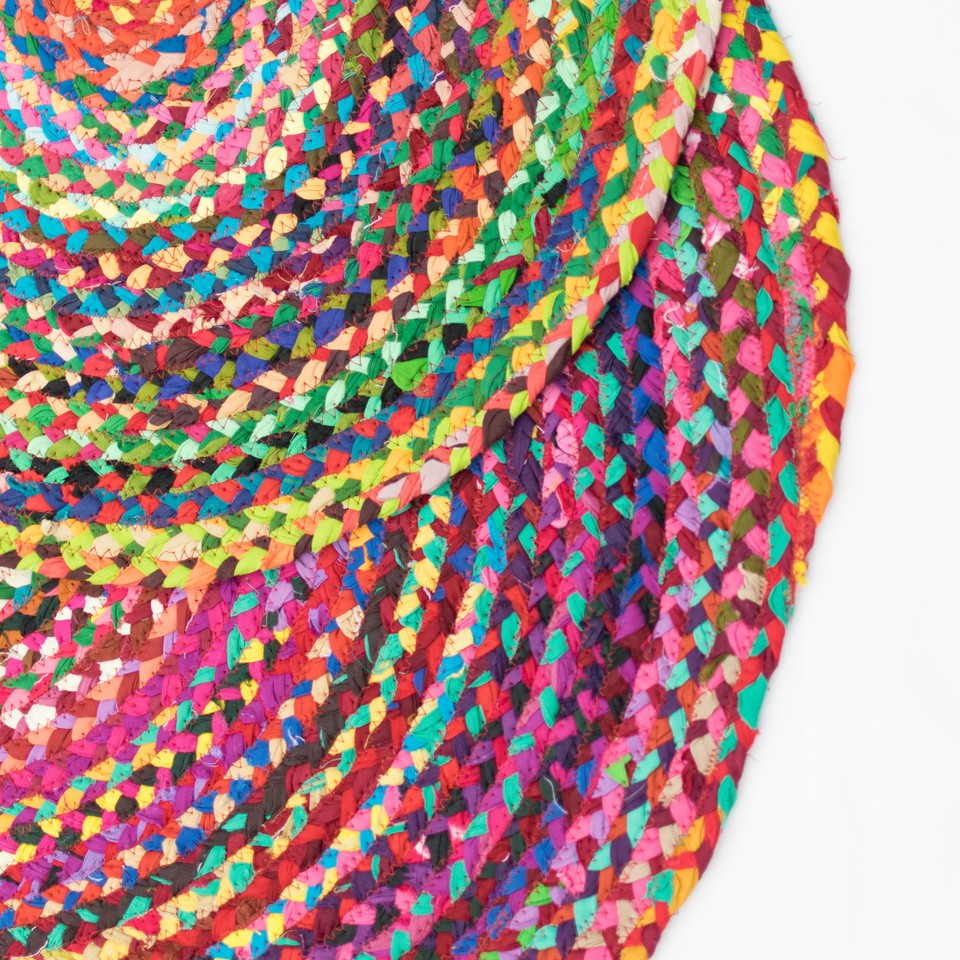 ⭐Round Multicolour Green Yellow Chindi Recycled Cotton Rag Rug Shabby ...