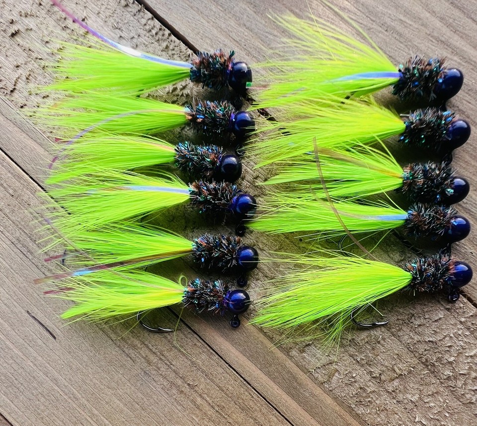 (12) Hand Tied Crappie Jigs Custom Made In June Bug With A #4 Mustad ...