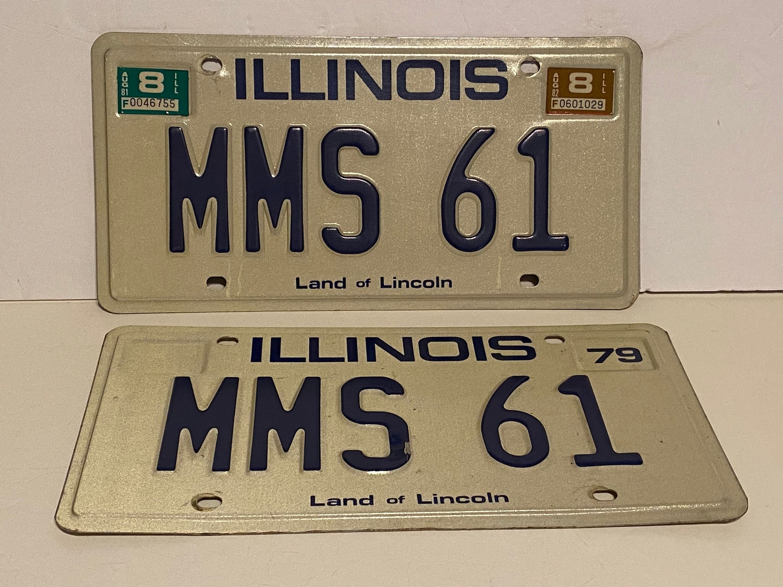 1979 Illinois License Plate Vanity Pair #MMS 61 Passenger Tag YOM Ford ...