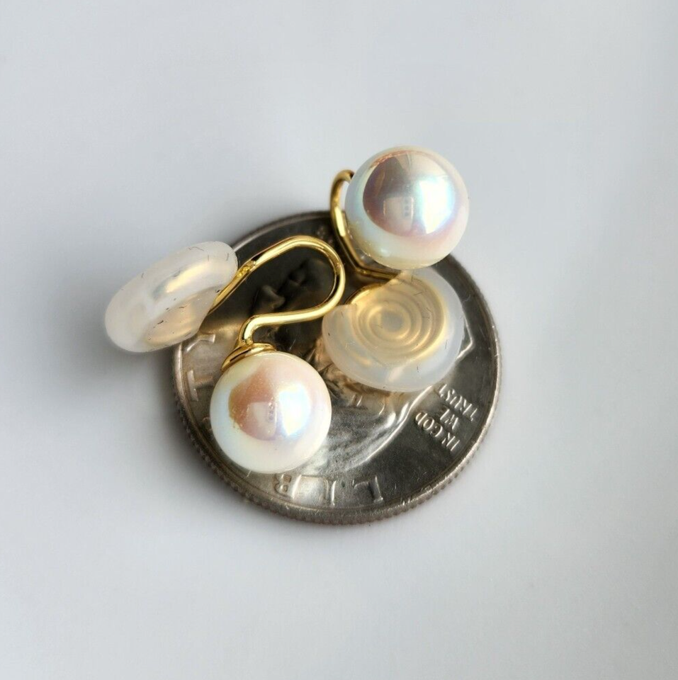 CLIP ON Japanese White Akoya Sea Shell 8mm Pearl 14K Yellow Gold Plated ...