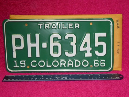 PH 6345 = NOS 1966 Colorado Trailer license plate White Letters on ...