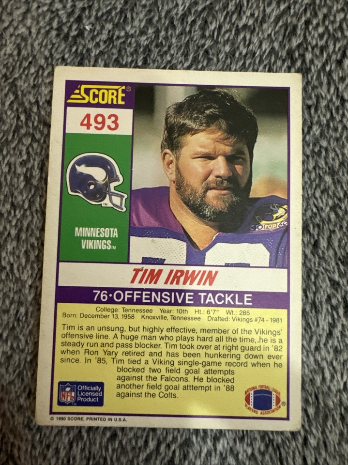1990 Score - #493 Tim Irwin (RC) | eBay
