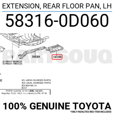 583160D060 Genuine Toyota EXTENSION, REAR FLOOR PAN, LH 58316-0D060 | eBay