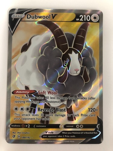 Pokemon Dubwool V Full Art SWSH02 Rebel Clash NM 2020 Foil 188/192 Box ...