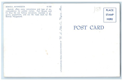 c1960 Greetings From Paul Bunyan Blue Ox Parking Bemidji Minnesota MN ...