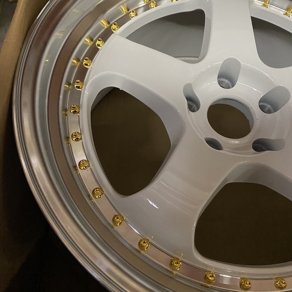 New 18” Staggered Set White 5 Spoke Step Lip Wheels Rims 18x9.5/10.5 ...