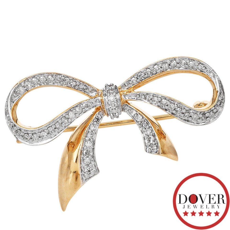 Estate Diamond 14K Gold Bow Pin 4.1 Grams NR | eBay