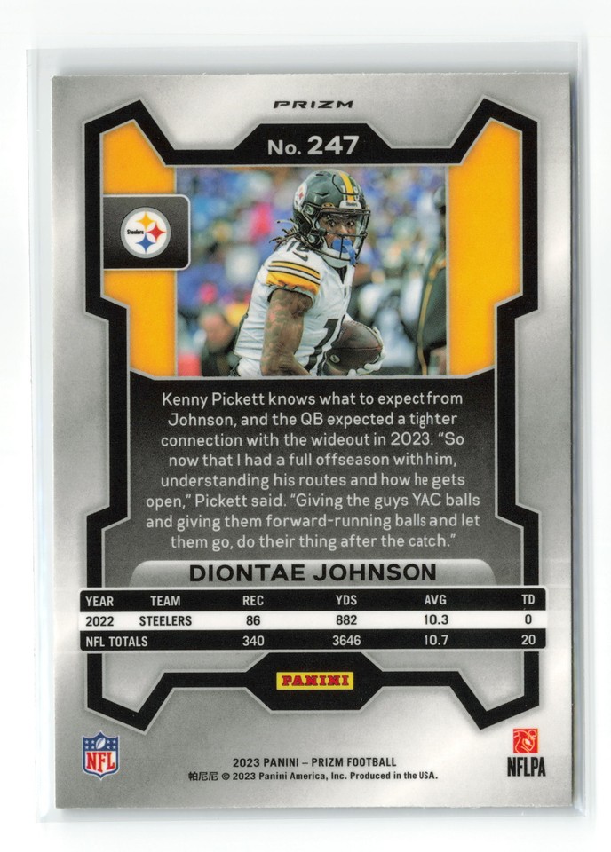 DIONTAE JOHNSON #247 2023 PANINI PRIZM STEELERS SILVER | eBay
