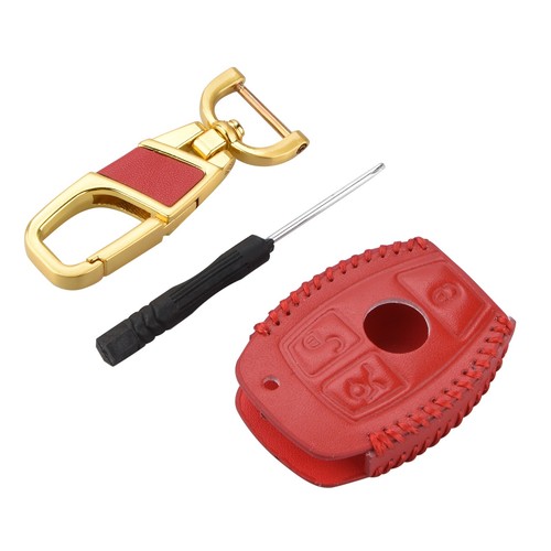 Leather Car Remote 3 Buttons Key Case Fob Holder Cover Chain For ...