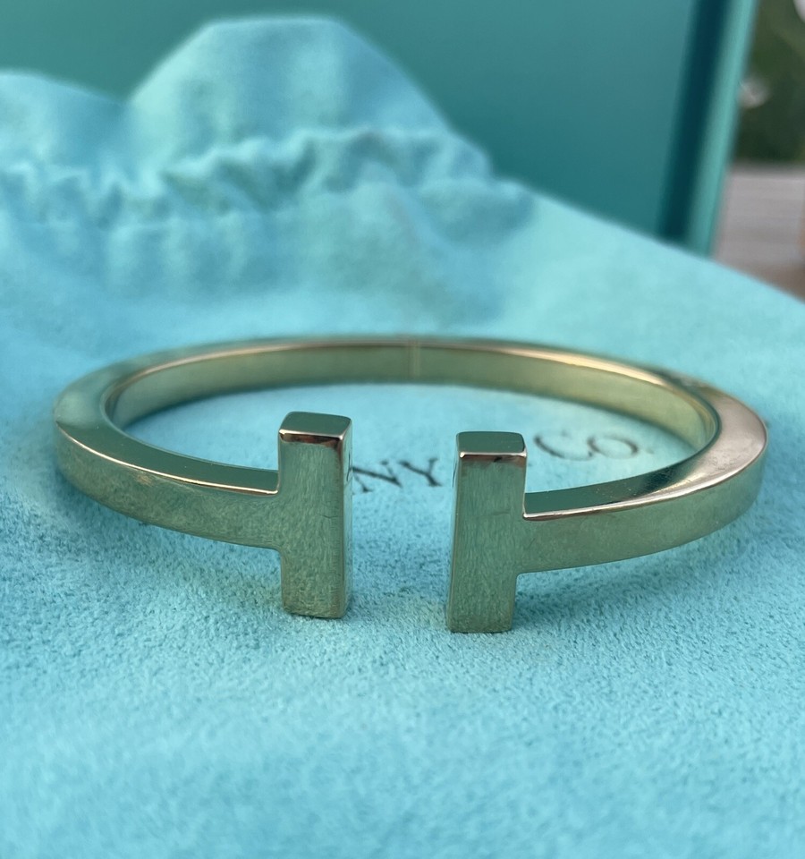 Tiffany & Co. 18k Gold T Square Bangle Cuff Bracelet Sz Medium 30g | eBay