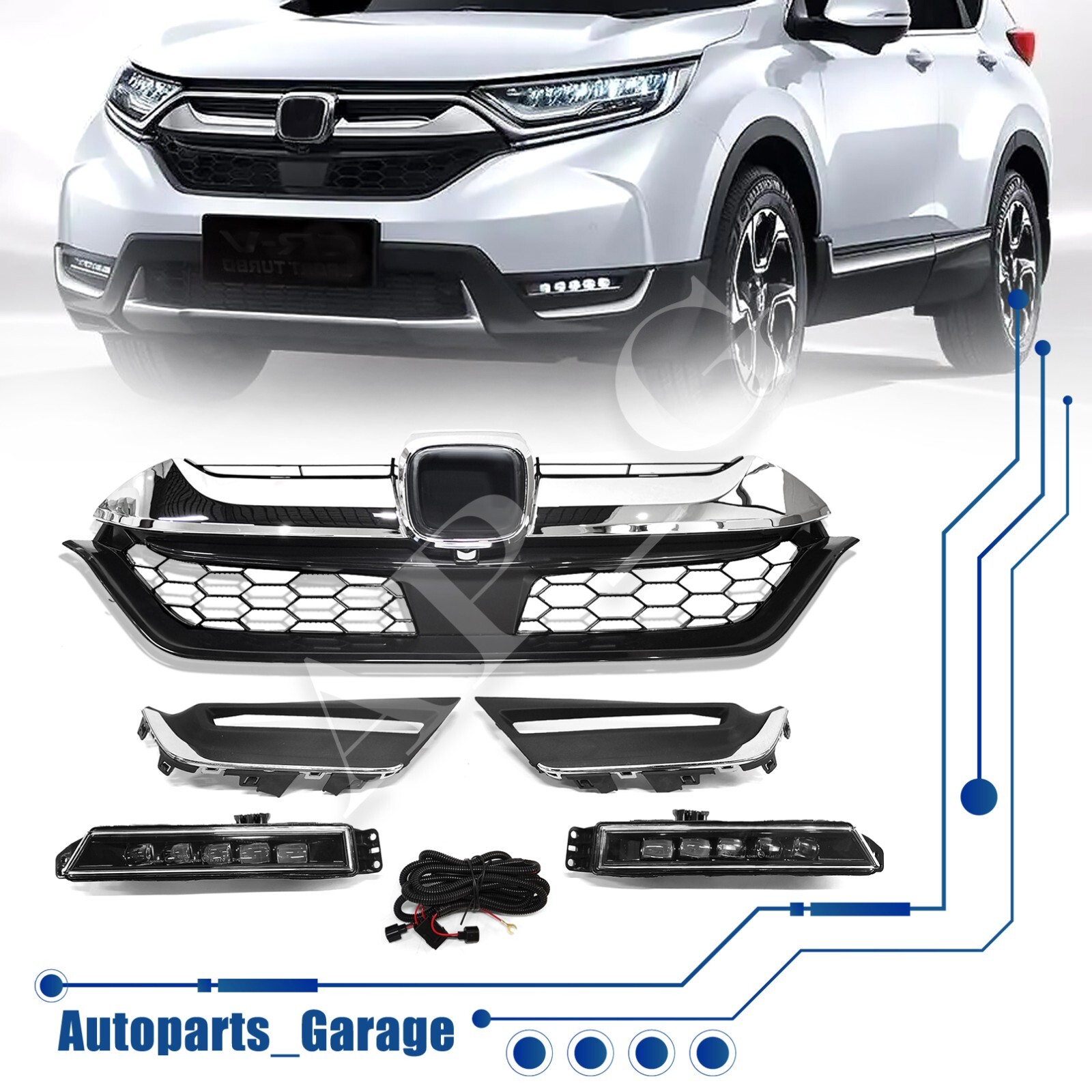 Front Guard Upper Honeycomb Grille Fog Lights Suit For 2017 2018 Honda ...