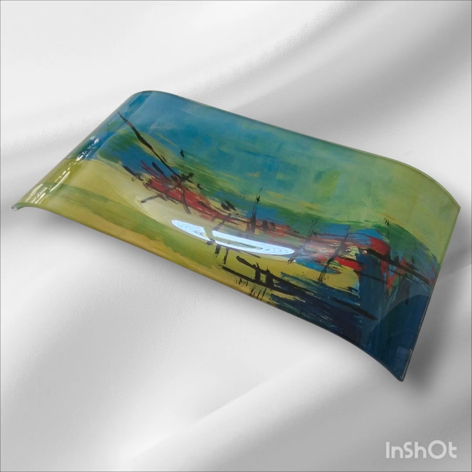 Studio Art Slumped Fused Glass Centrepiece Tray 56x28cm Abstract ...