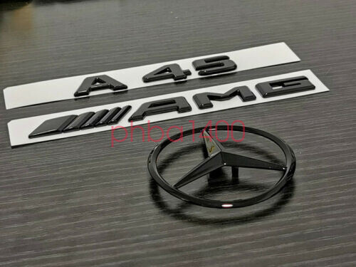 Gloss Black A45 AMG and Rear Star replacement PACKAGE Badge Sticker ...
