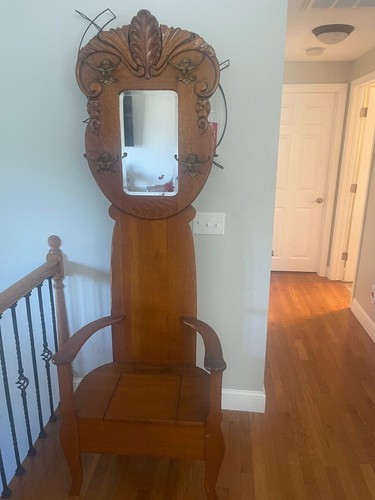 antique Hall Tree Oak with mirror and storage | eBay