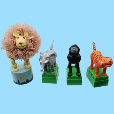 Vintage Set of 4 push button puppet plastic collapsible toys | eBay