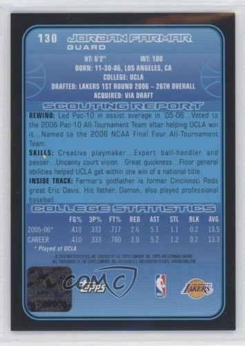 2006-07 Bowman Draft Picks & Stars Chrome Jordan Farmar #130 Rookie ...