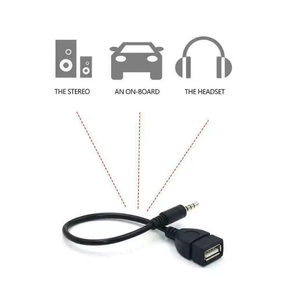 3.5mm Male AUX Audio Plug to USB 2.0 A Female Jack OTG Converter Lead ...