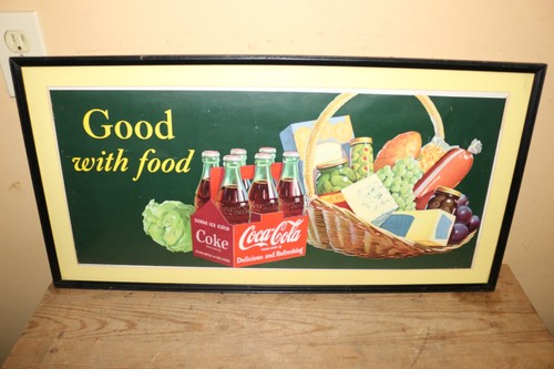 Original Vintage 1951 Coca Cola Good With Food Soda Pop 28" Sign NICE ...