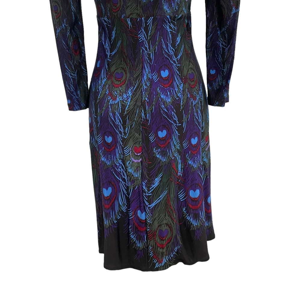 Muse Womens Peacock Feather Print Dress Deep V-Neck Sz 6 Boho Chic ...