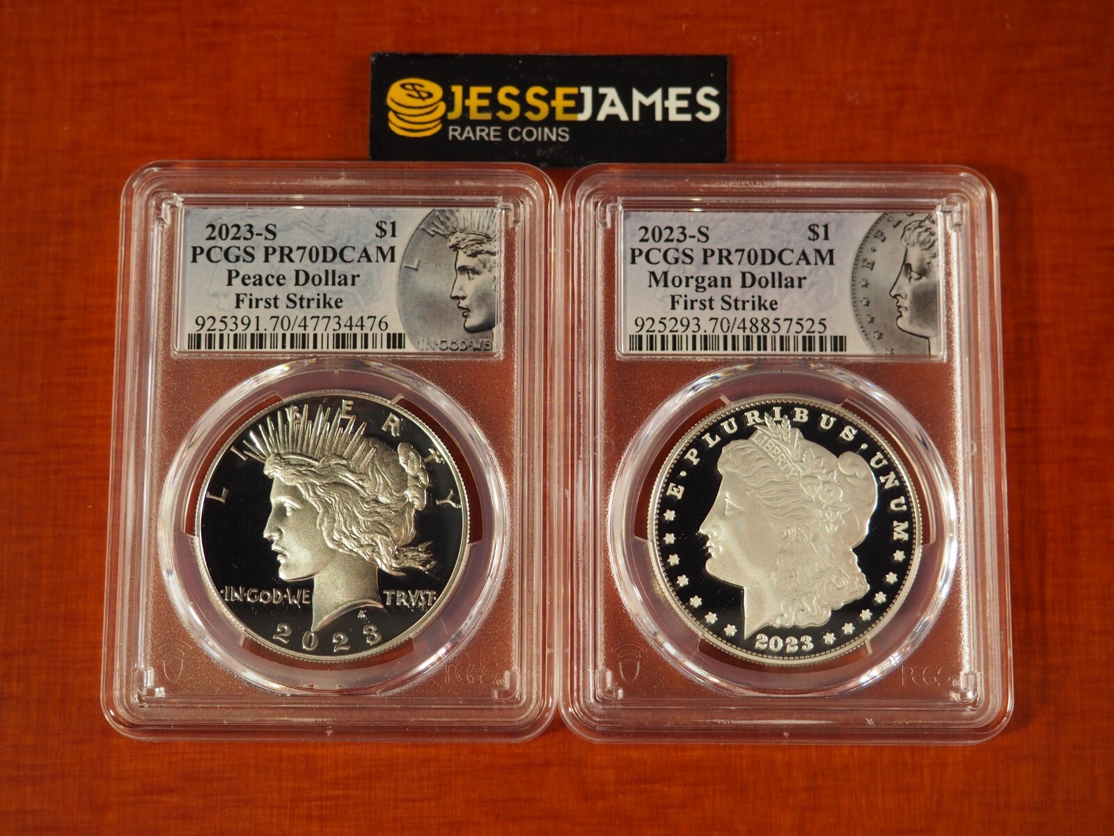 2023 S PROOF SILVER PEACE & MORGAN DOLLAR PCGS PR70 DCAM FIRST STRIKE ...