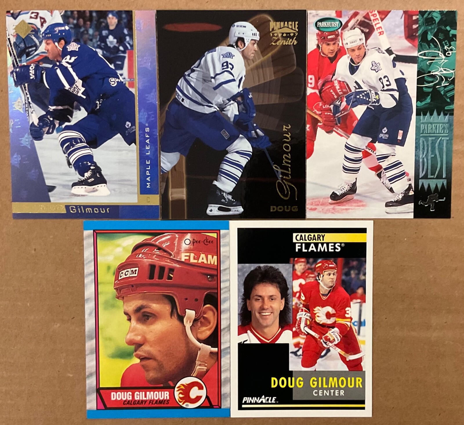 DOUG GILMOUR 5 HOCKEY CARD LOT (1) TORONTO MAPLE LEAFS..CALGARY FLAMES ...