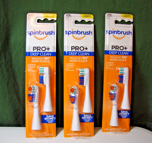 6- Spinbrush Pro+ DEEP Clean Soft 3 Replacement Packs Brush Heads | eBay