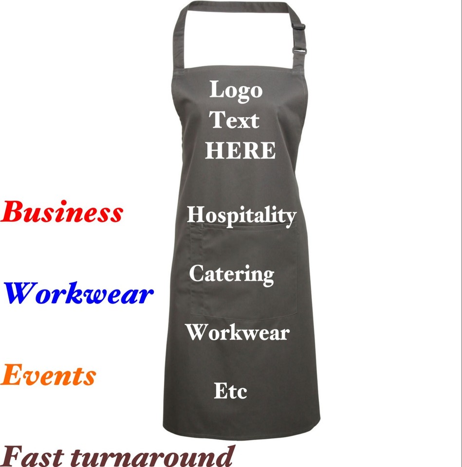 Personalised Custom printed apron Pocket Baking chef cooking Logo Text ...