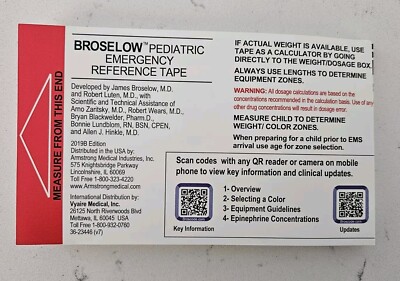 Broselow Pediatric Emergency Reference Tape. 2019B Edition | eBay