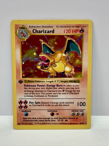 Charizard 1st Edition Shadowless Base 4/102 Holo Authentic Pokemon Card ...