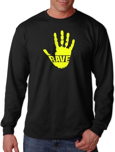 New Men's Rave Handprint Long Sleeve Black T Shirt Music Dance Party ...