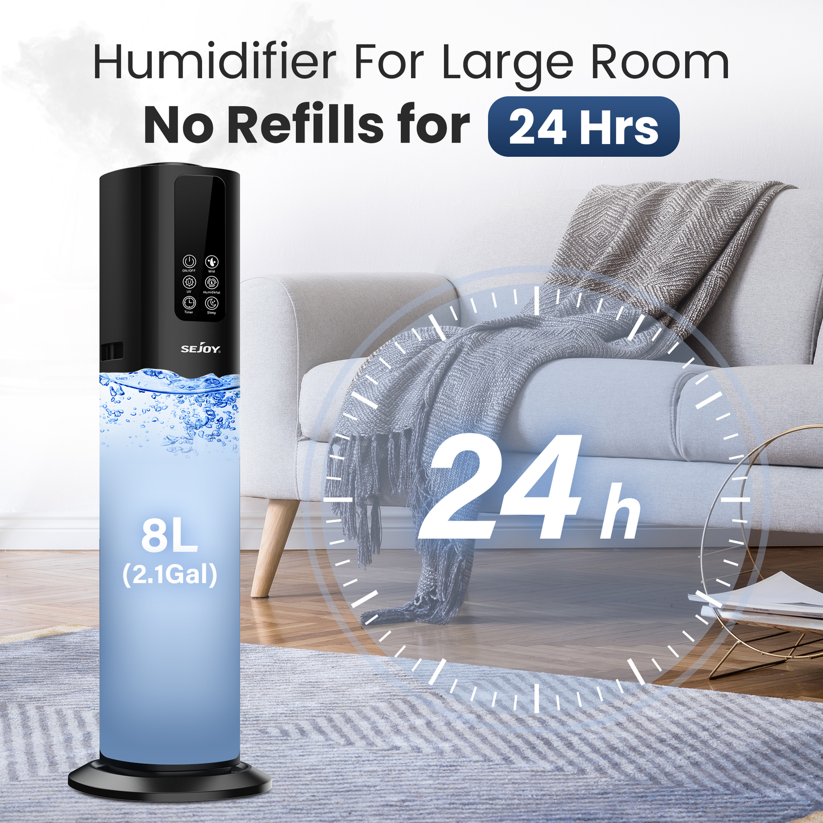 SEJOY 8L Humidifier Cool Mist Top Fill Large Humidifier Remote Timer ...