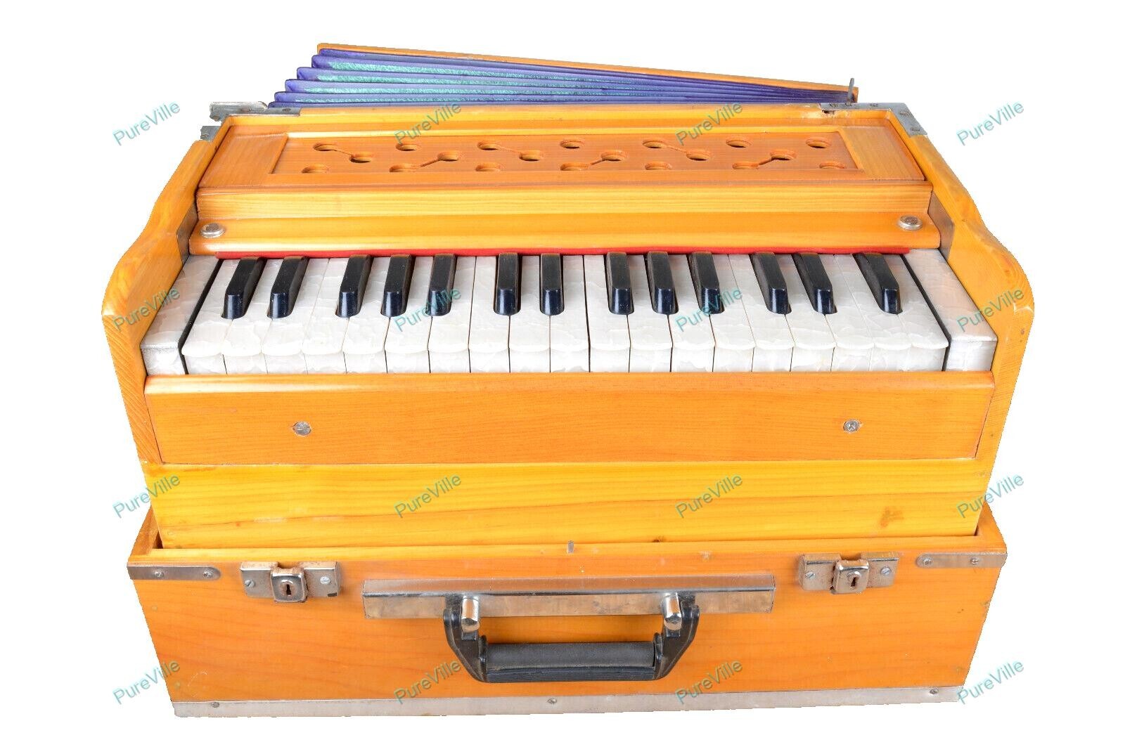 32 Keys Multi Bellow Yellow Without Stopper Portable Harmonium With Bag ...