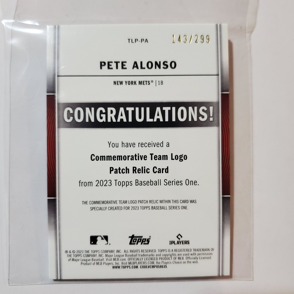 2023 Topps #TLP-PA Pete Alonso Team Logo Commemorative Patch BLACK 143/ ...