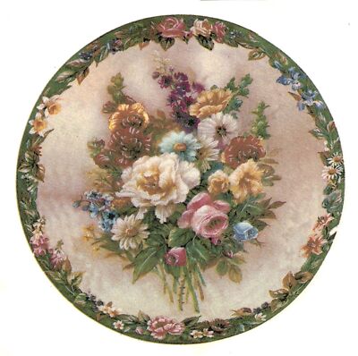 Victorian Framed Flower Bouquet Round Overglaze Waterslide Ceramic ...