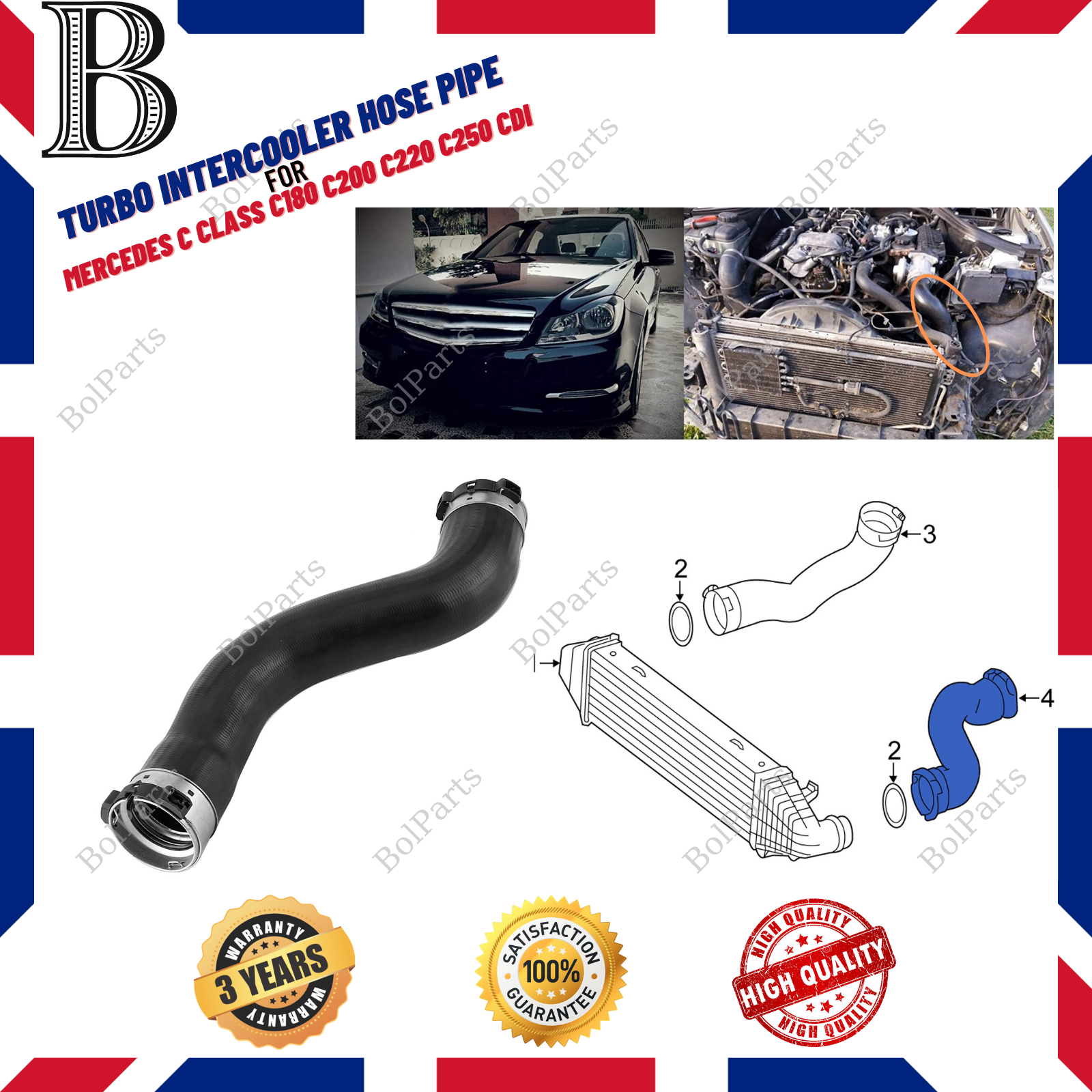 Turbo Intercooler Hose Pipe fits MERCEDES C CLASS C180 C200 C220 C250 ...