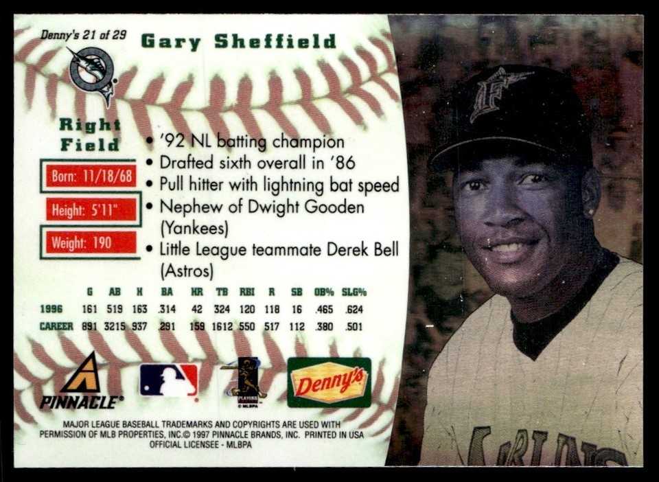 1997 Pinnacle Denny's Holograms Gary Sheffield Florida Marlins #21 | eBay