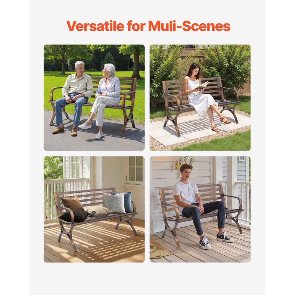 Outdoor Bench Patio Bench 50 inch Metal Frame Slatted Backrest for ...