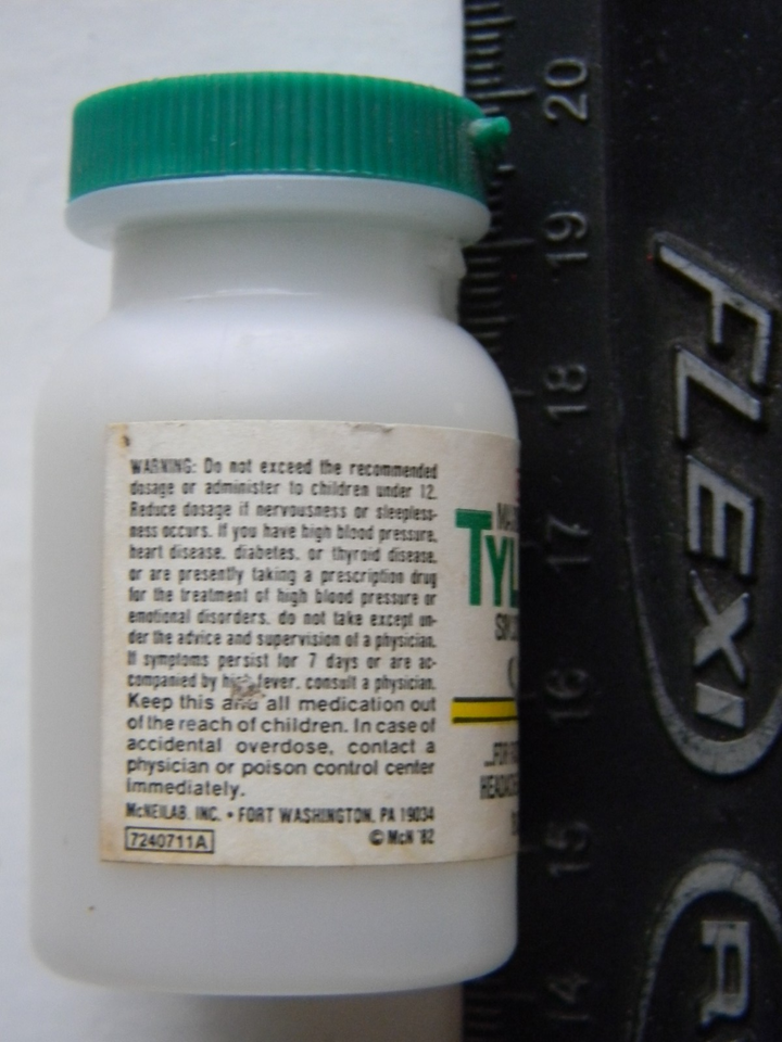 1983 VTG 80s Maximum Strength 8 Tablets Tylenol Empty Bottle Vintage ...
