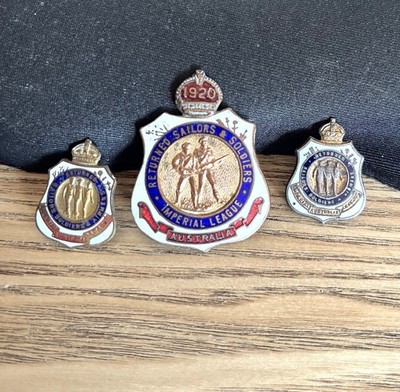 RSL Australia Badge – 1920 Maker’s Name Simes + 2 smaller RSL badges ...