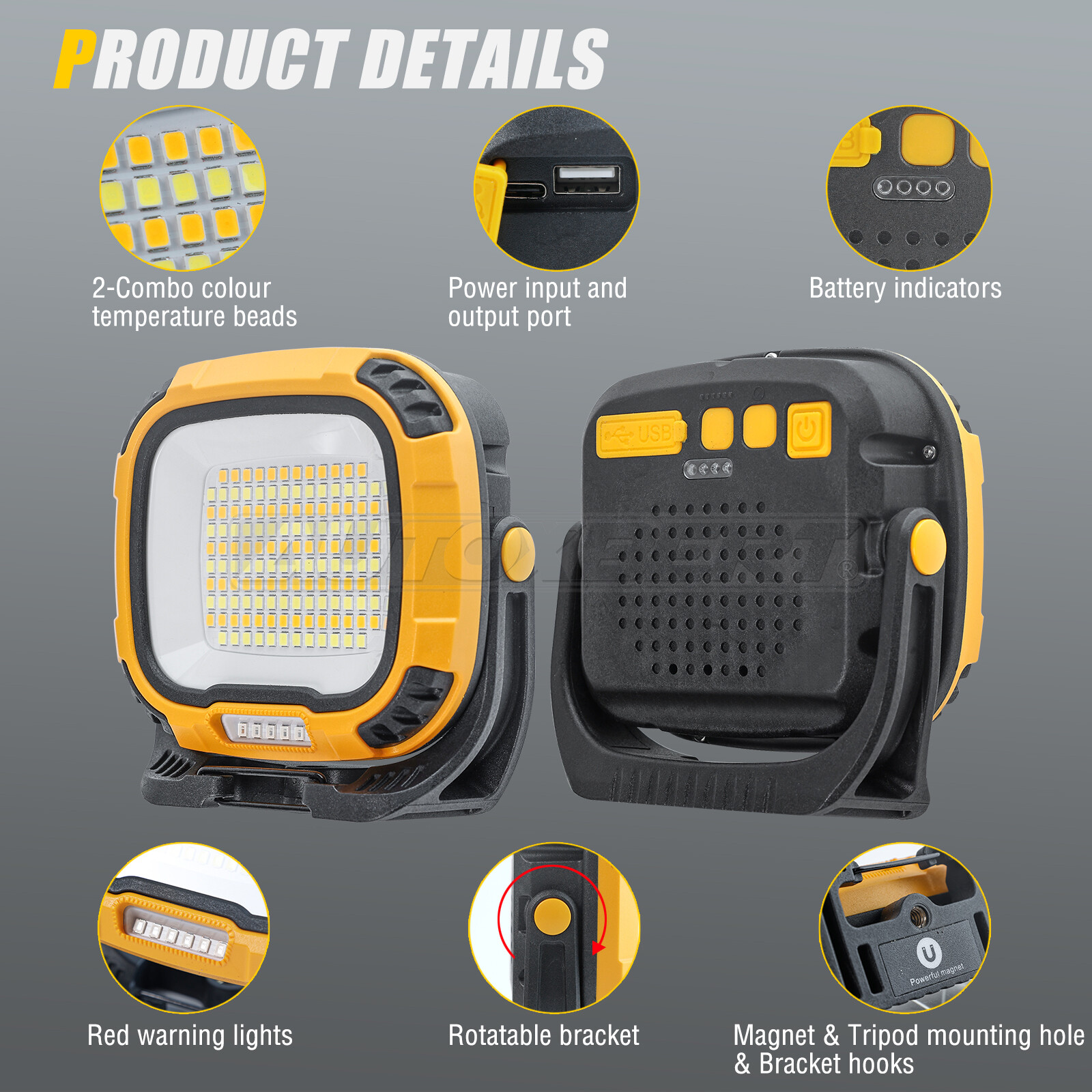 LED Rechargeable Work Light Mechanic Light Warm & White W/ Hook ...