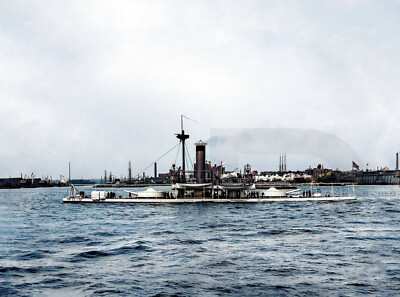 1892 The Hudson River, U.S. double turret monitor Miantonom 11 x 14 ...