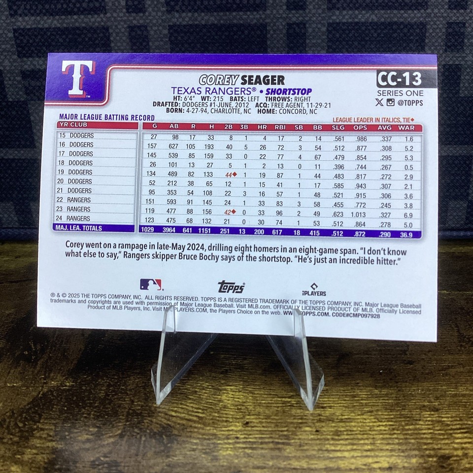 2025 topps series 1 corey seager Companion Card #CC-13 | eBay
