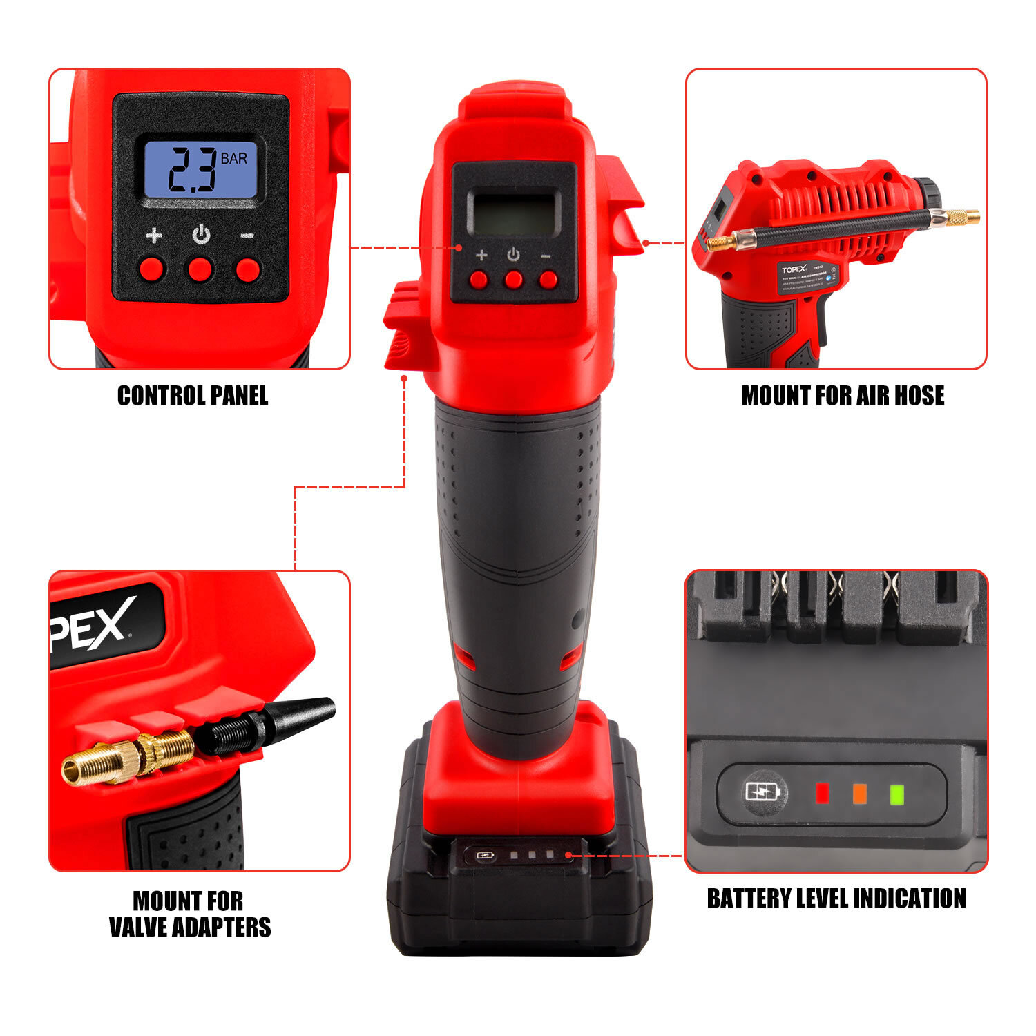 TOPEX 2IN1 Hybrid Inflator Deflator Air Compressor Tyre Pump Hi Volume ...